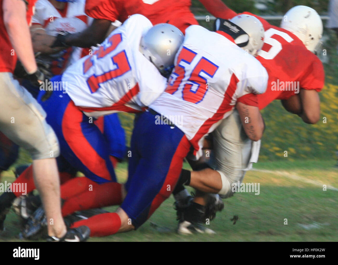 Drew Stuart, defensive end for the New River Knights, makes a tackle ...