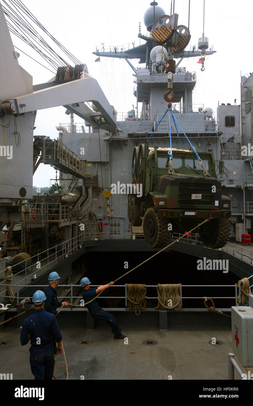 Marines attached to 3rd Marine Logistics Group load a Medium Tactical ...
