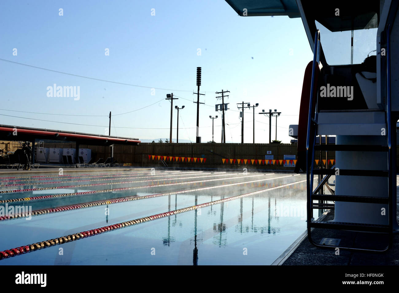 Fog rises above the 2012 Marine Corps Trials swimming pool in Camp ...