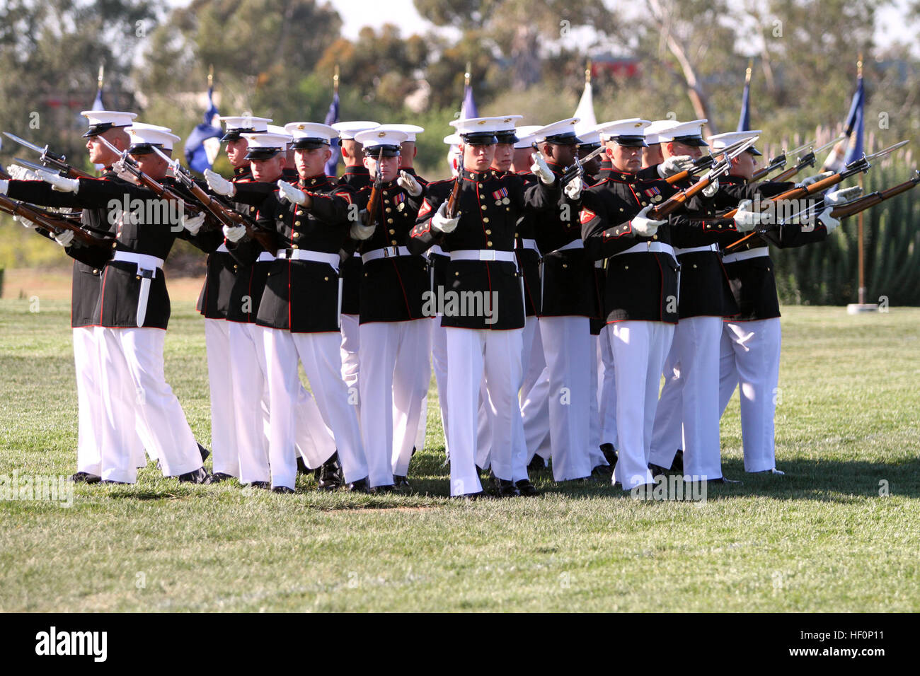 The U.S. Marine Corps Silent Drill Platoon performs during a battle ...