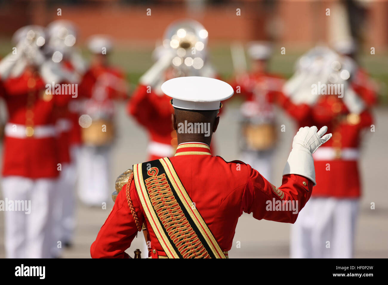The United States Marine Drum and Bugle Corps performs during a Battle ...
