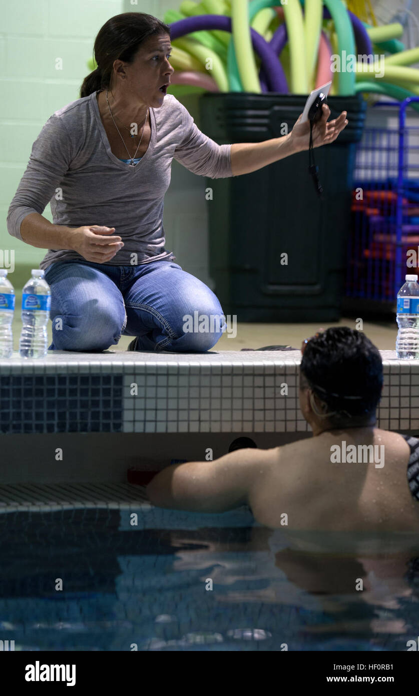 Sheila Taormina, a swimming coach for the 2012 Warrior Games, intructs ...