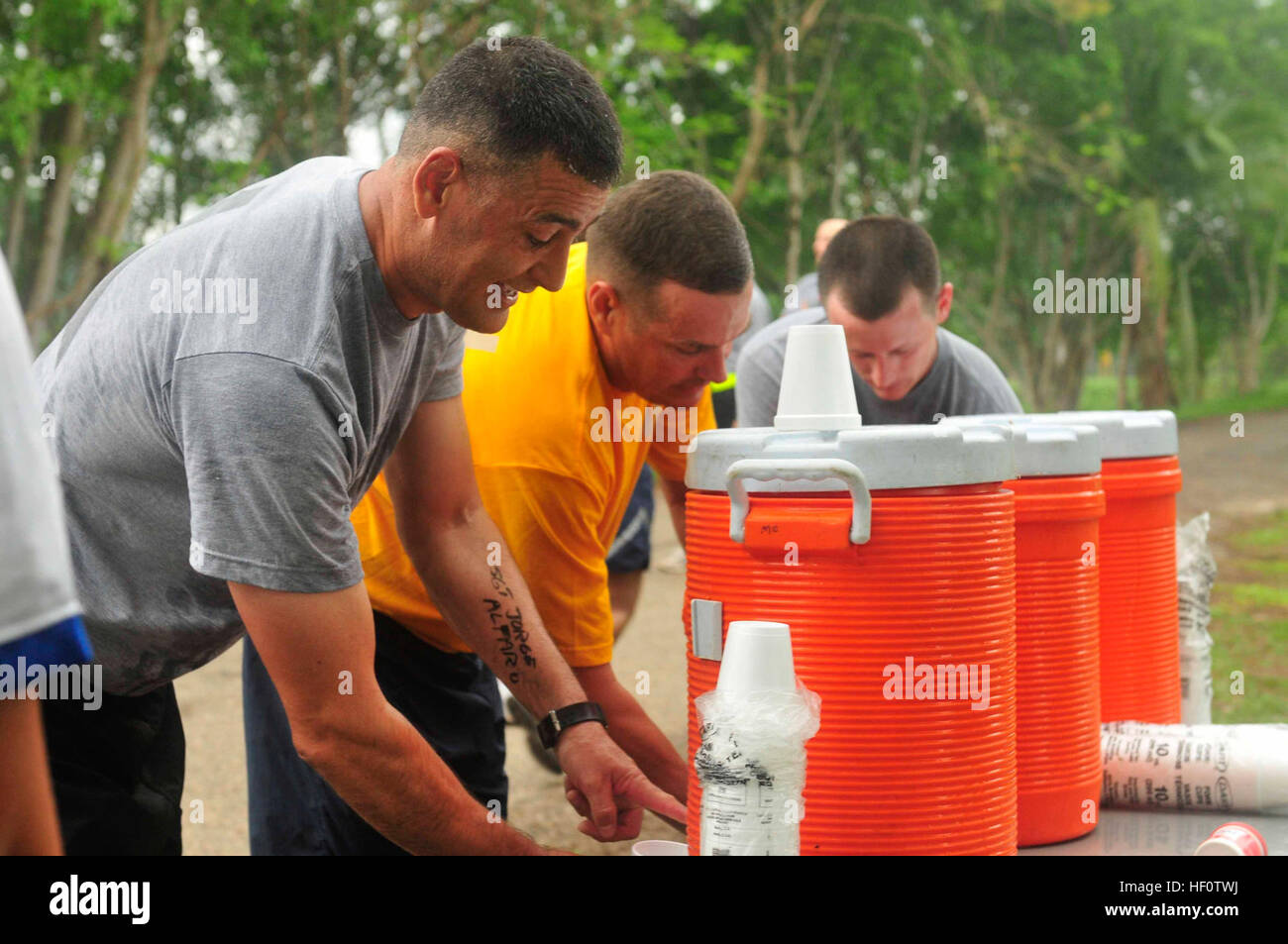 Capt. Oscar Silav, 801st CSH HHD from Fort Sheridan, Ill., gets a drink ...