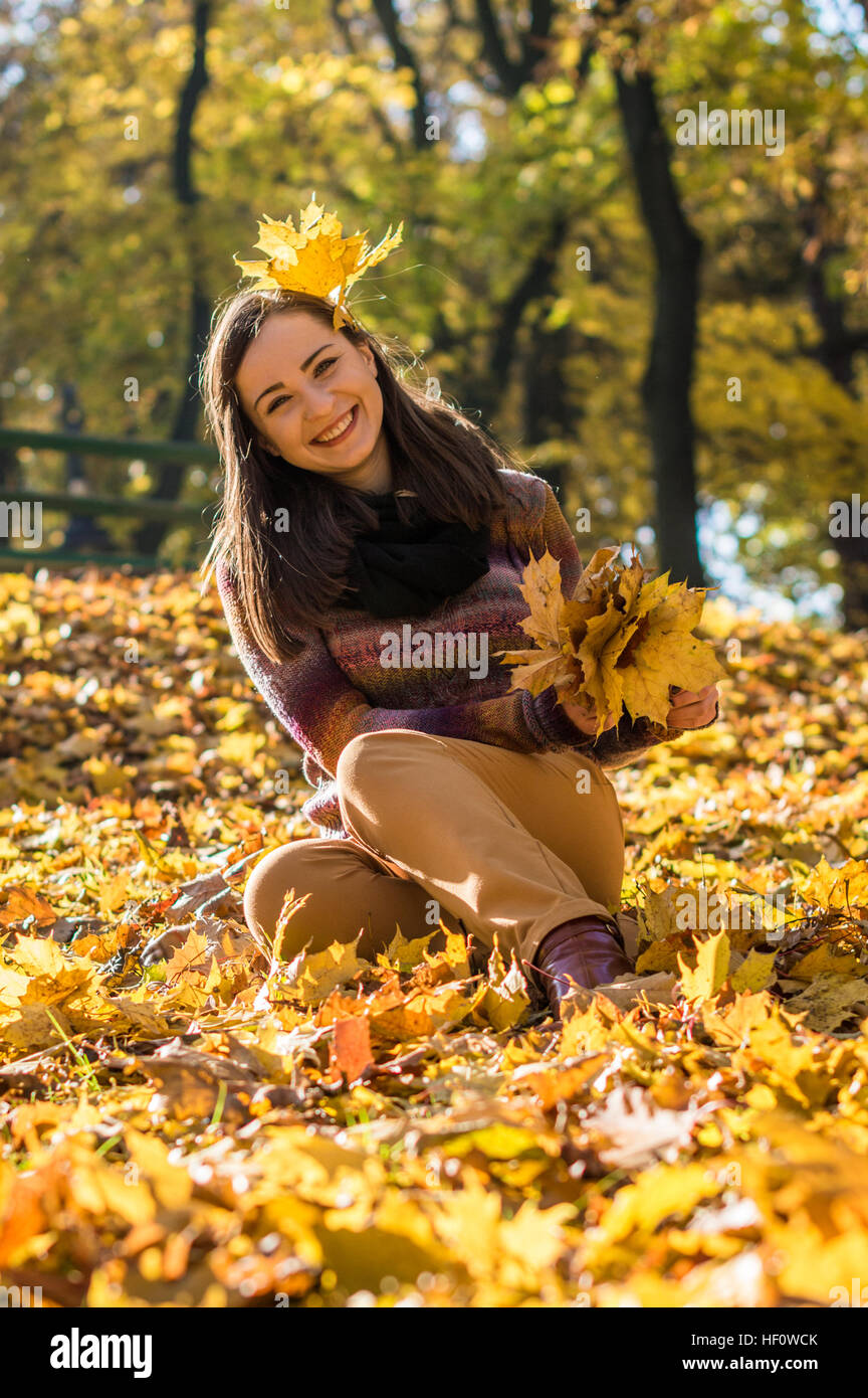 beautiful girl in autumn Park Stock Photo - Alamy