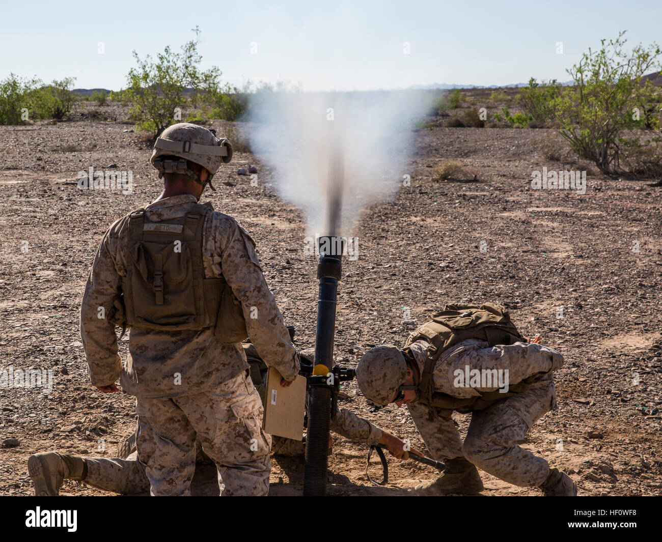 A mortar team with 1st Battalion, 4th Marine Regiment, conducts live ...