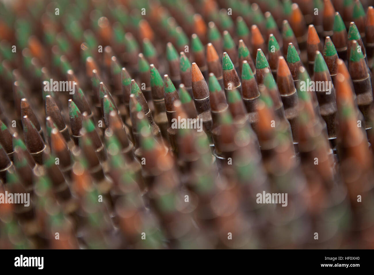 5.56x45mm NATO Link rounds are organized prior to use by U.S. Marines ...