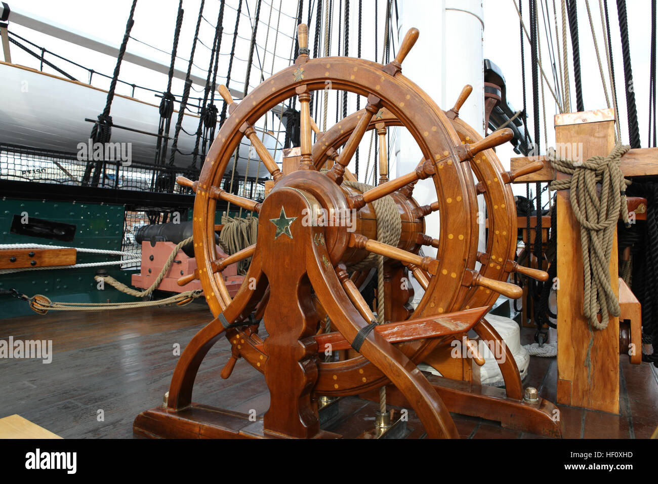 The helm of the frigate USS Constitution, berthed at Boston Naval Yard ...