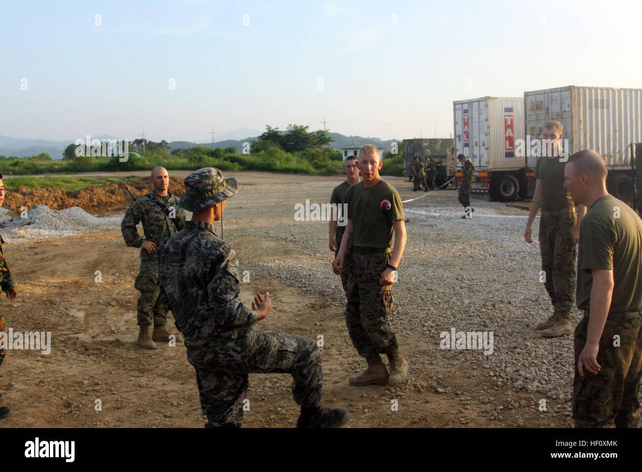 U.S. and Republic of Korea Marines play games after a ceremony July 26 in Tonghyeon-ri, Republic ...
