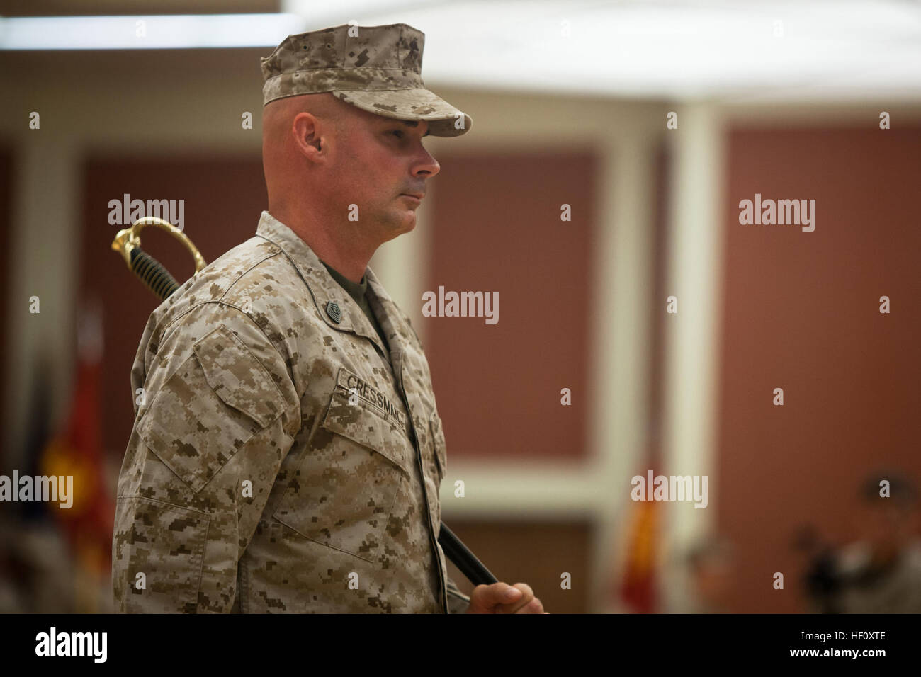 Sgt. Maj. Craig D. Cressman stands ready to relinquish his post as the ...