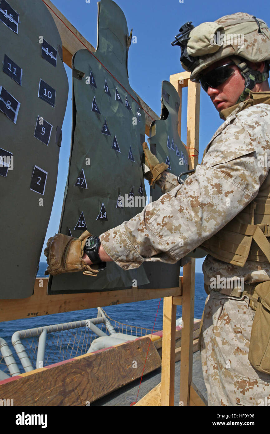Live fire range on the flight deck of uss iwo jima hi-res stock ...