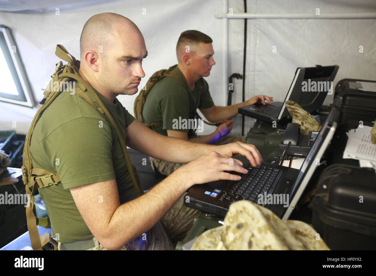 Marines with Communications Company, Combat Logistics Regiment 27 work ...