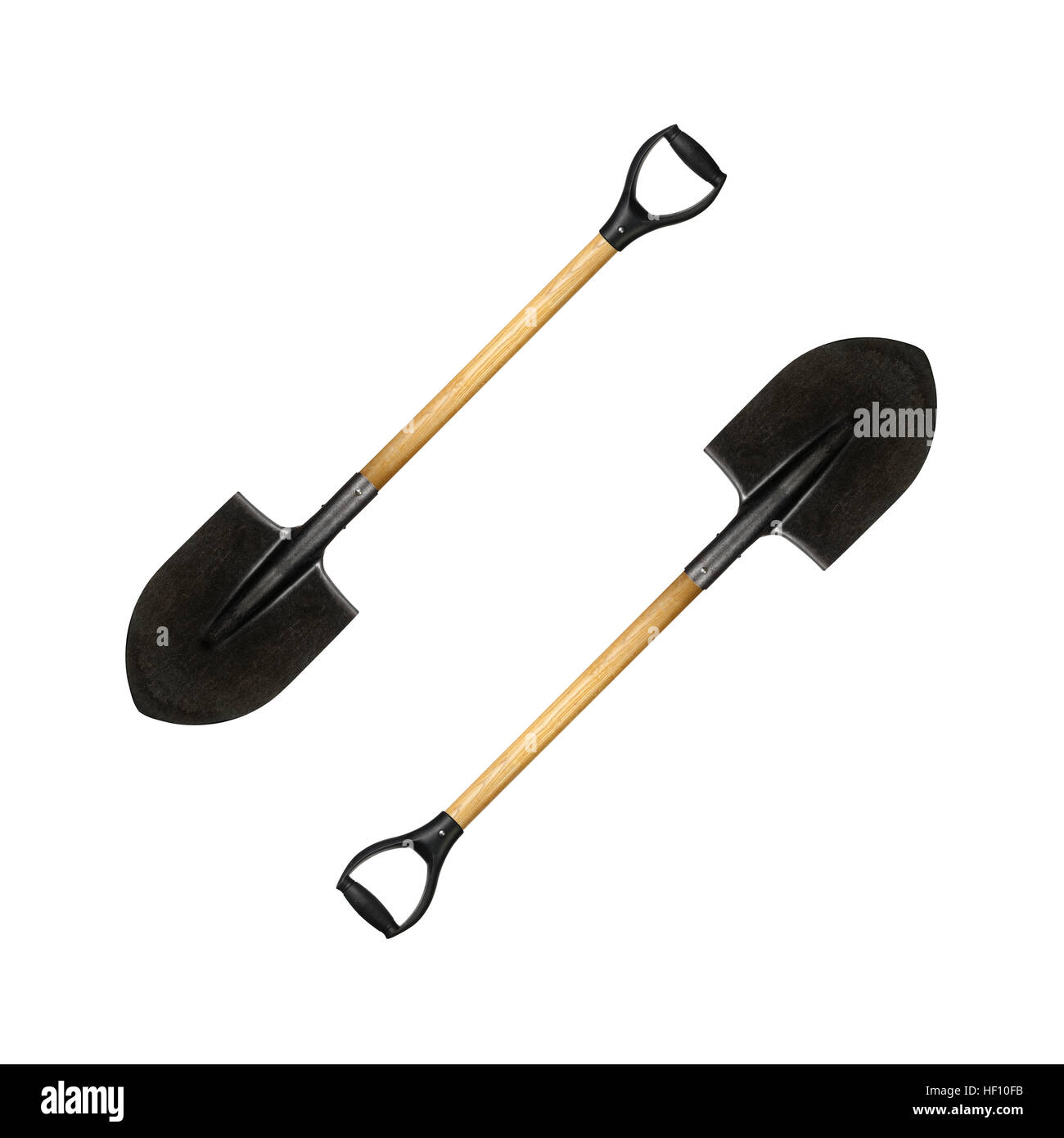 Very big image two parallel shovels with a handle on a white background ...
