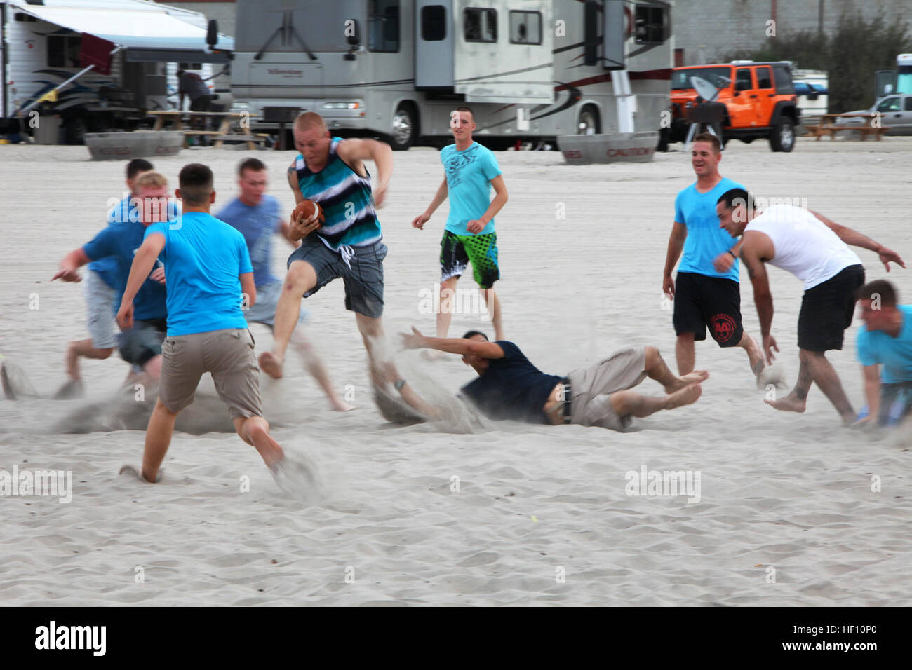 Marines with 9th Communication Battalion, enjoy a game of football at a ...