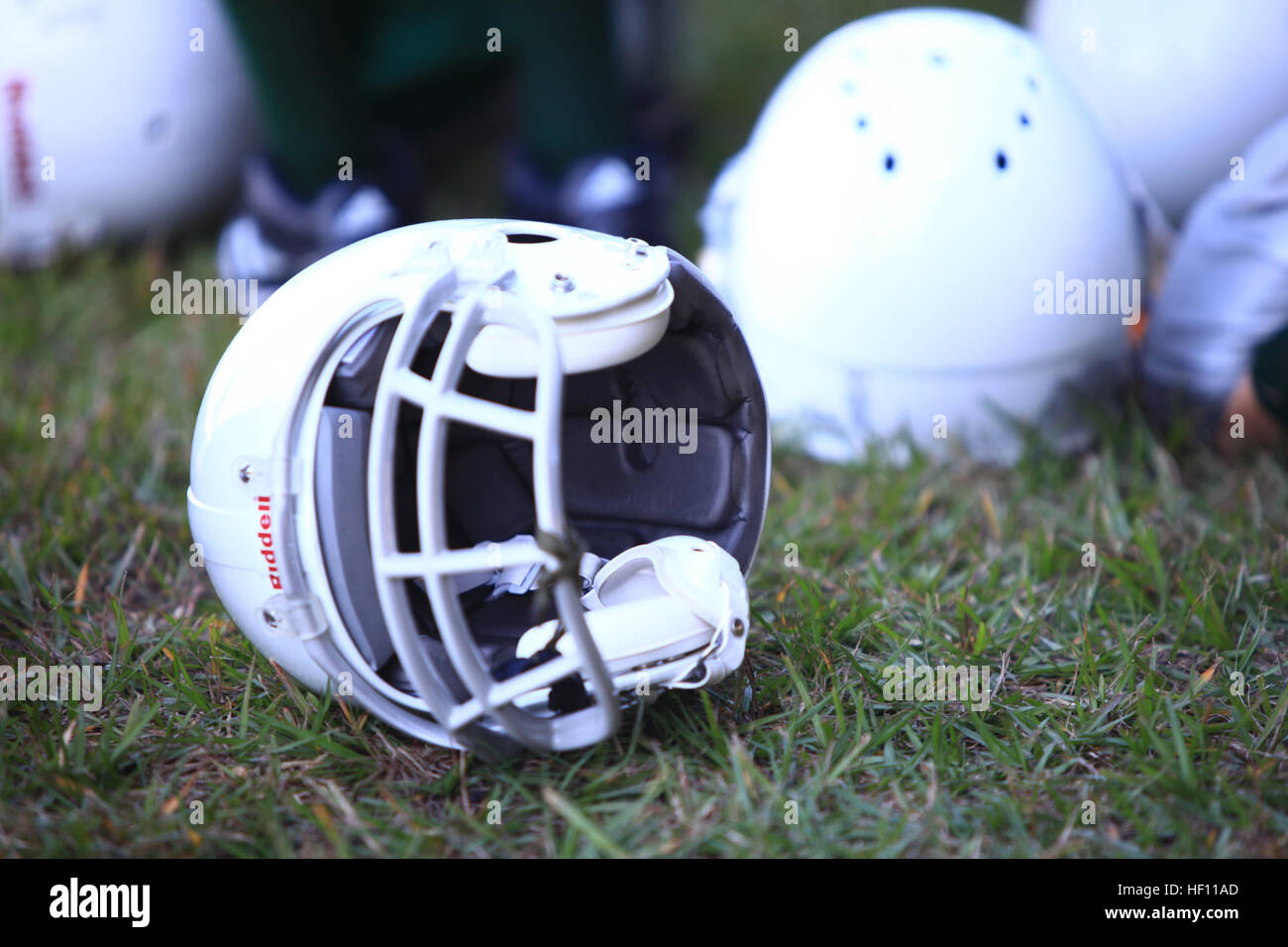 Helmets lay sprawled about the football field aboard Camp Lejeune, N.C ...