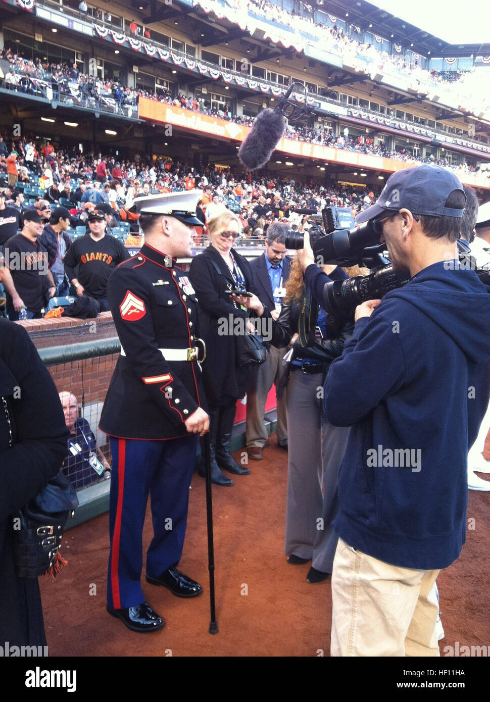 Marine Cpl. Nicholas Kimmel threw out the first pitch in Game 2 of the ...
