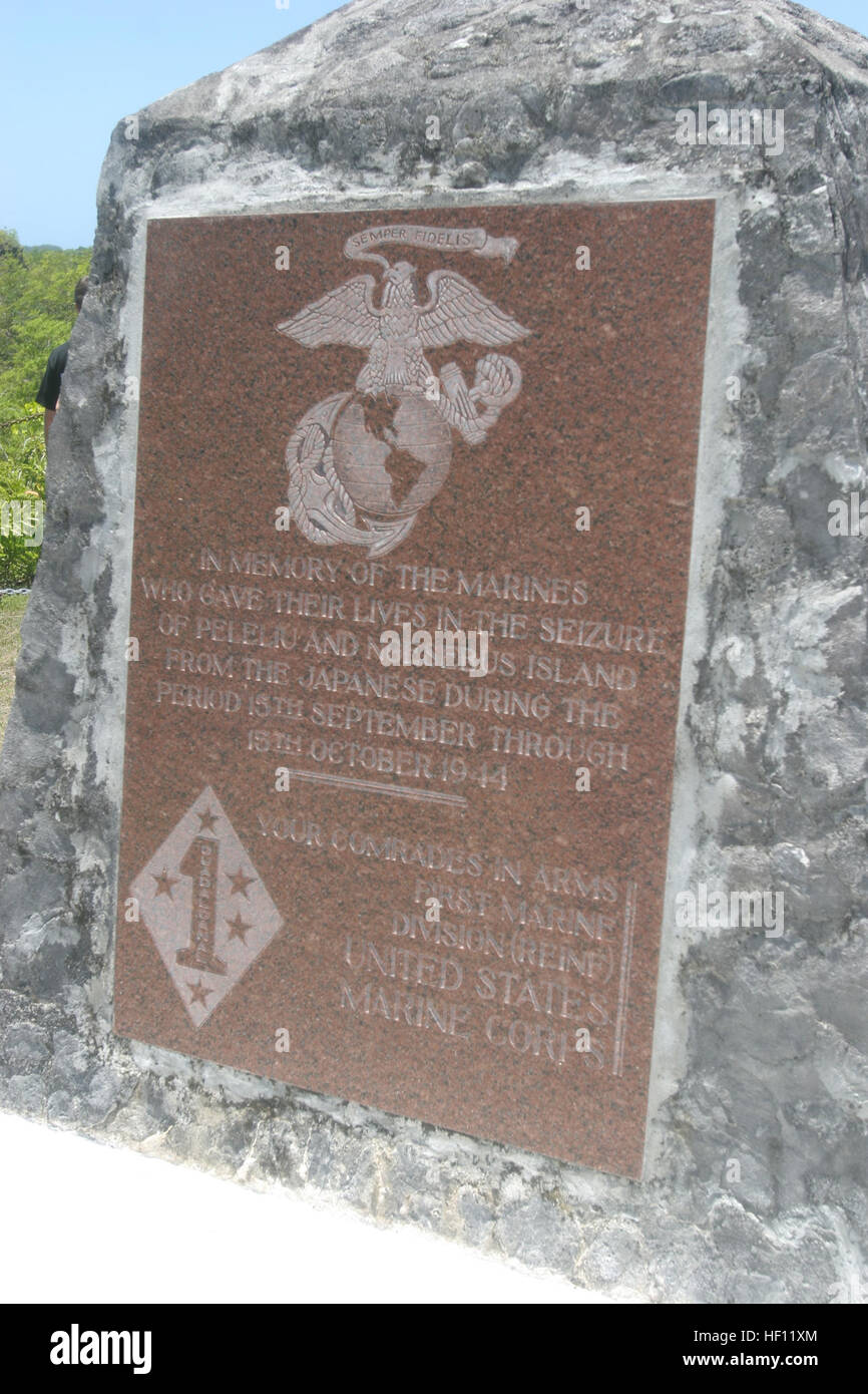 The 1st Marine Division Memorial on Peleliu Island contains the names ...