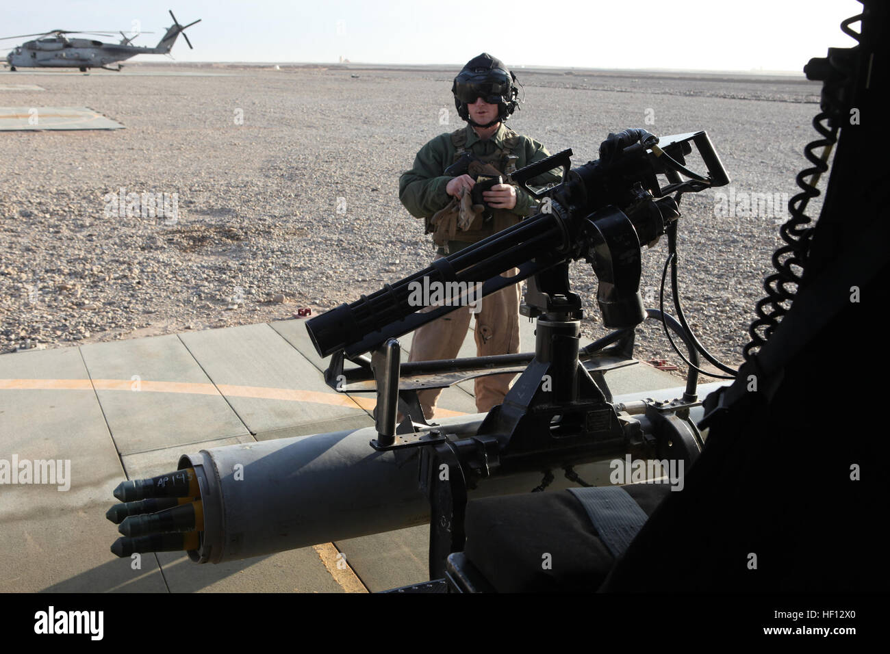 A Marine aerial observer prepares for flight at Camp Dwyer, Helmand ...