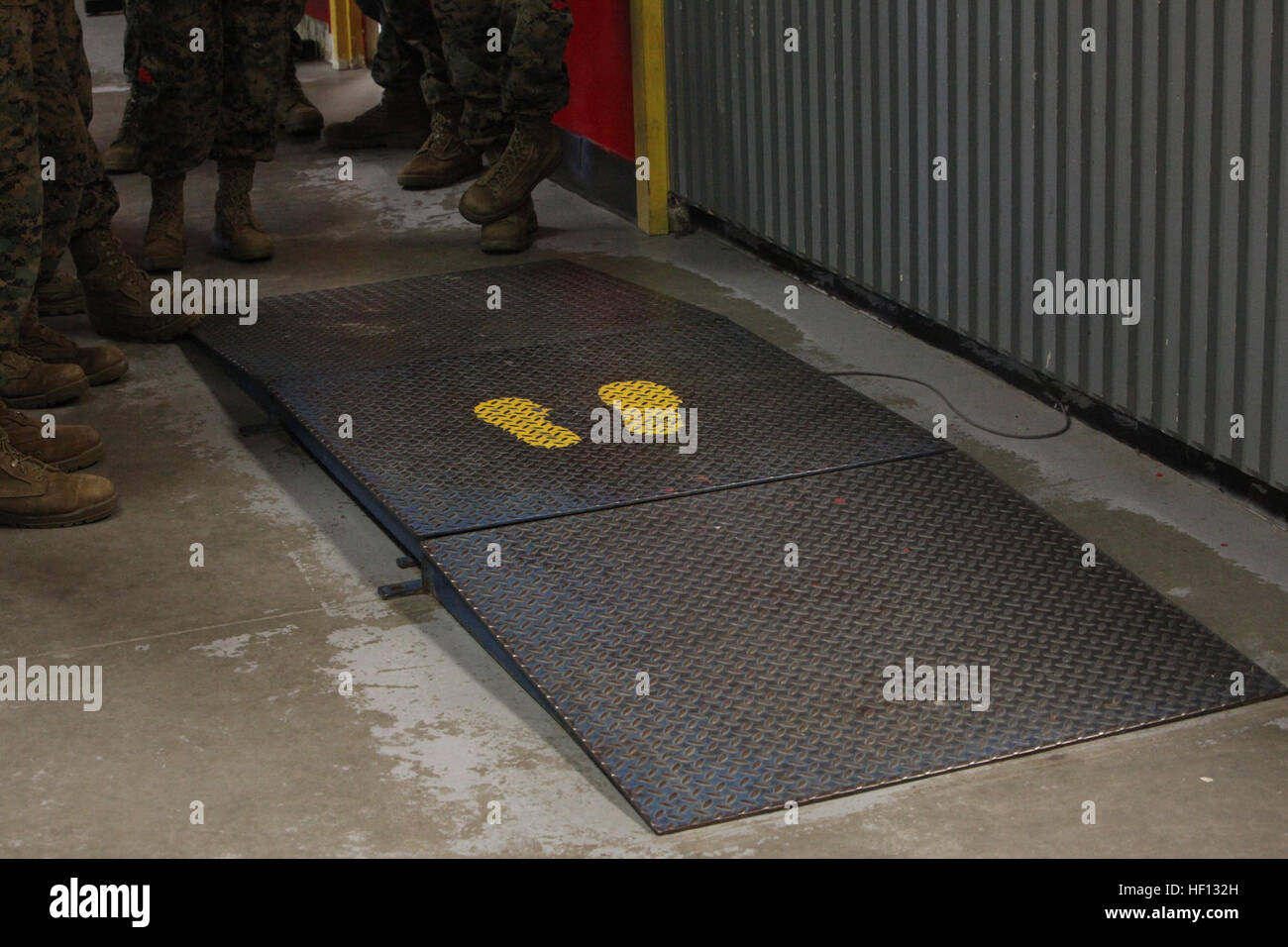 An electric scale at Marine Corps Air Station Cherry Point is used to ...