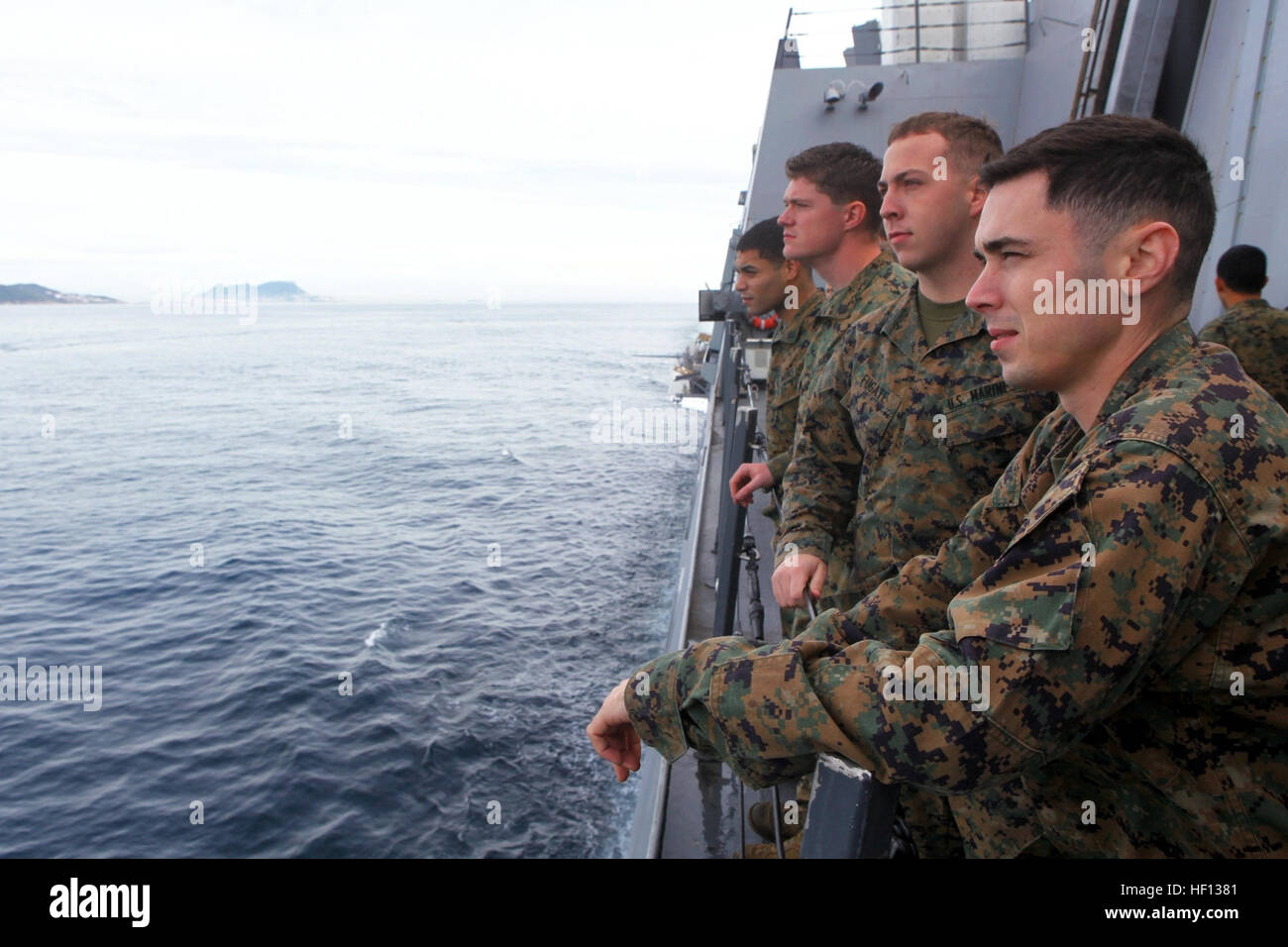 Marines with the 24th Marine Expeditionary Unit watch the scenery from ...