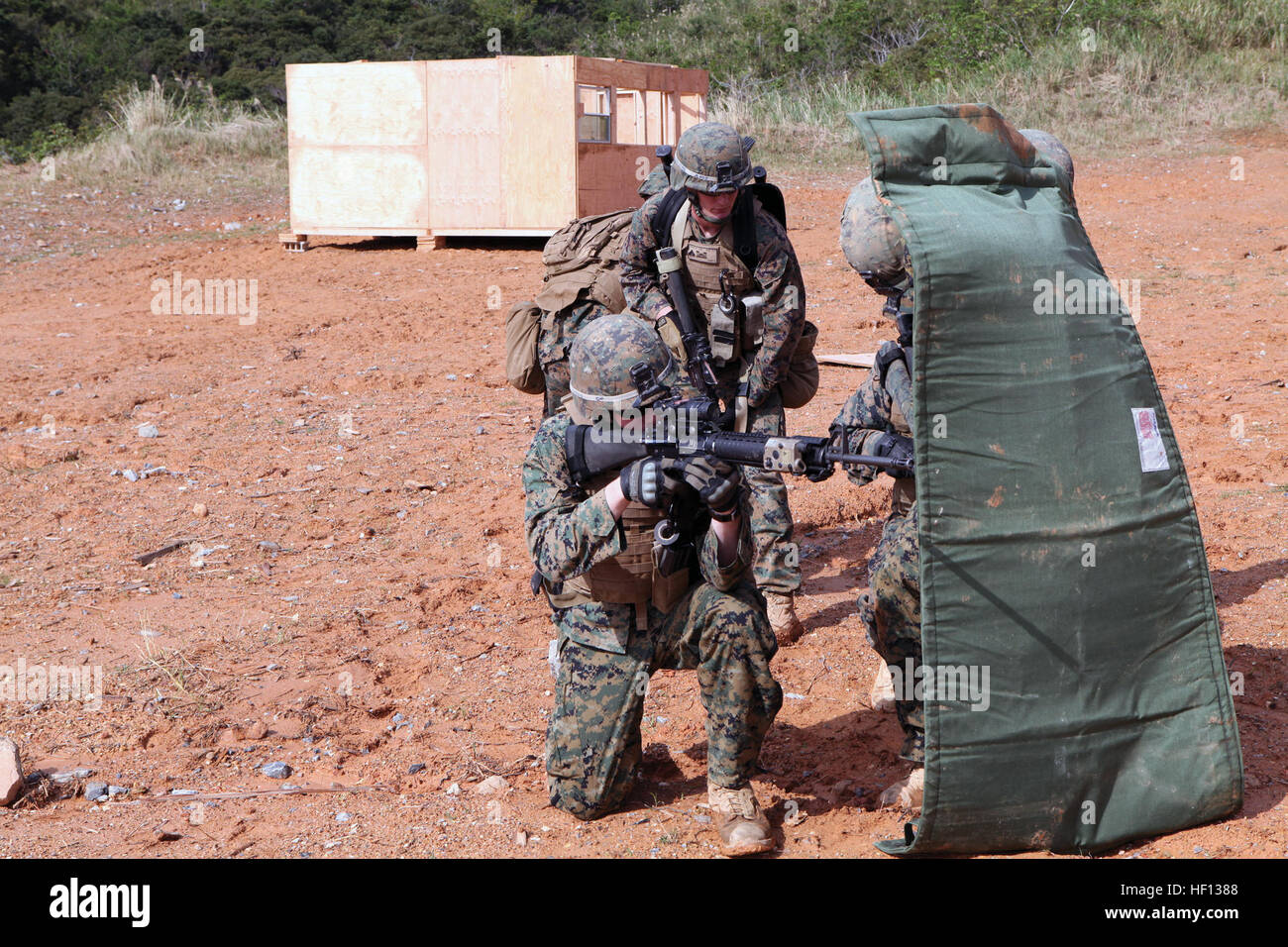 Marines with Combat Engineer Company provide security and set up a ...