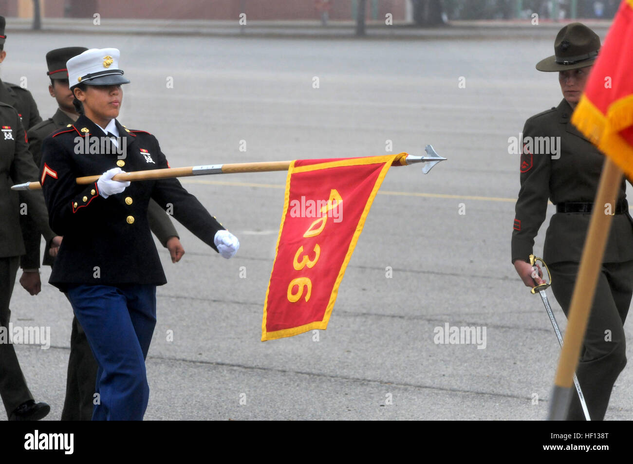 Pfc. Brittany Sanchez, honor graduate for platoon 4036, marches across ...
