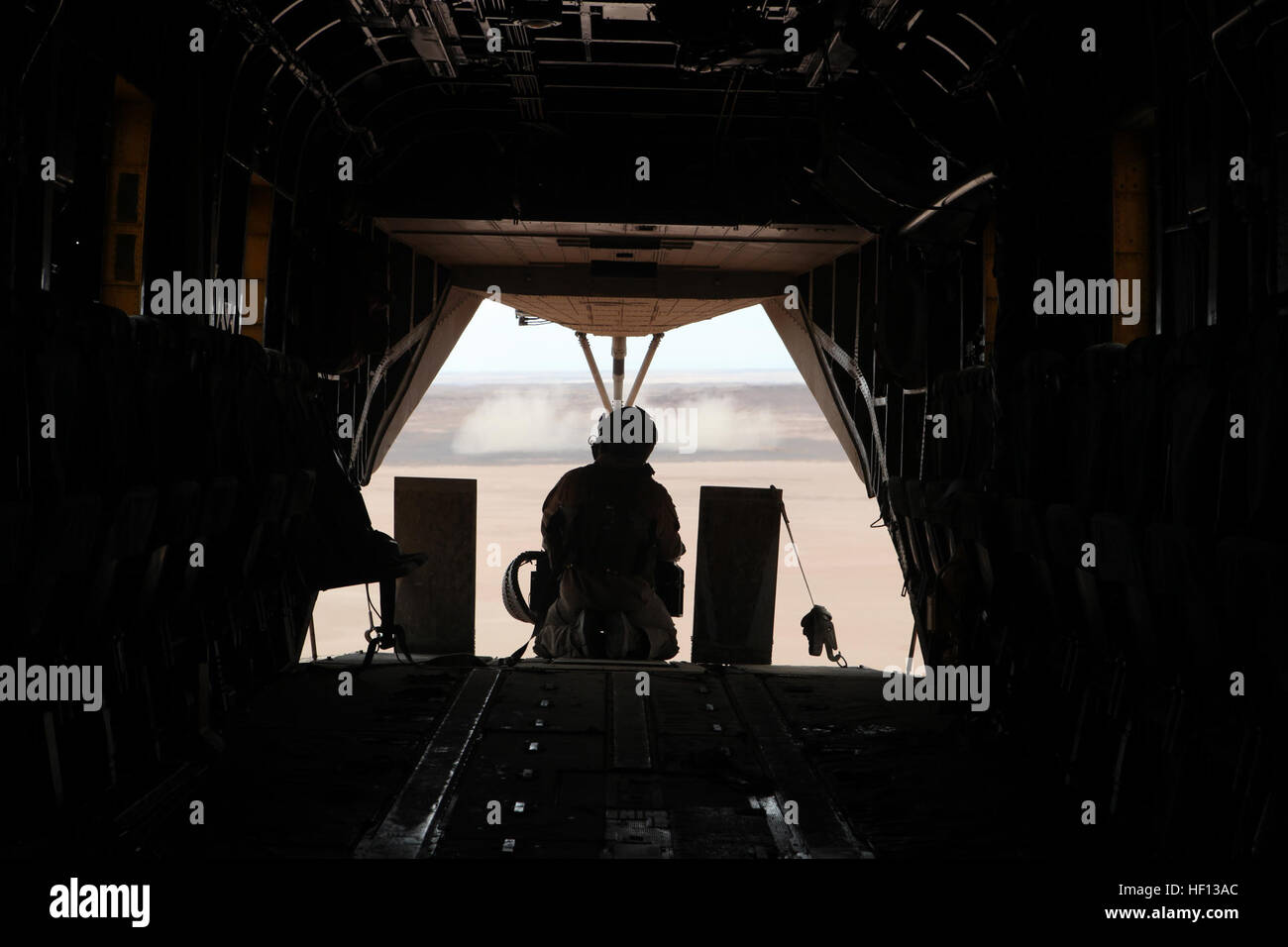 A tail gunner with Marine Heavy Helicopter Squadron 361, Marine ...