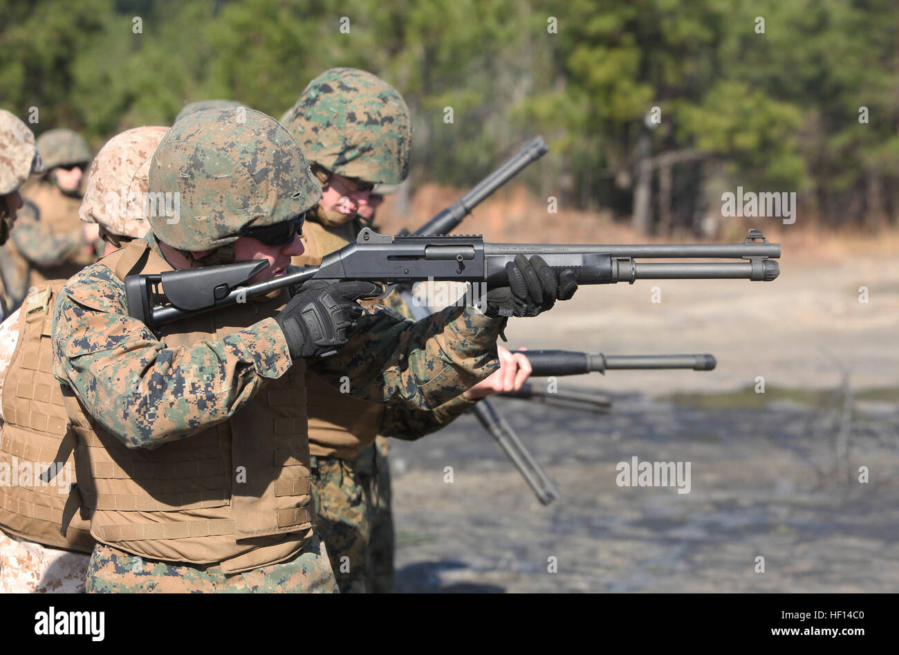 A line of Marines with Bridge Company, 8th Engineer Support Battalion ...