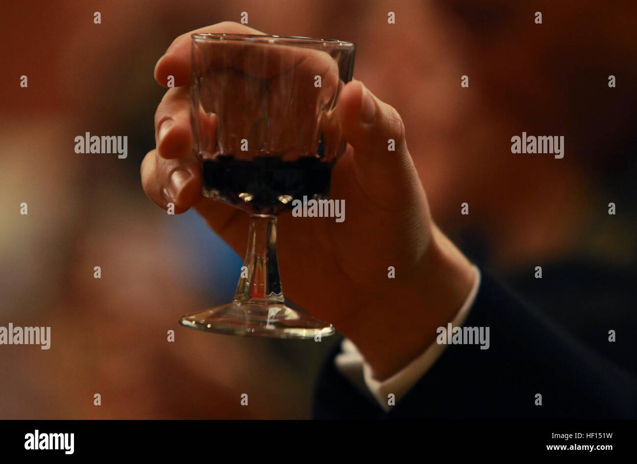 A Marine hoists a glass of wine to toast the servicemembers who came ...