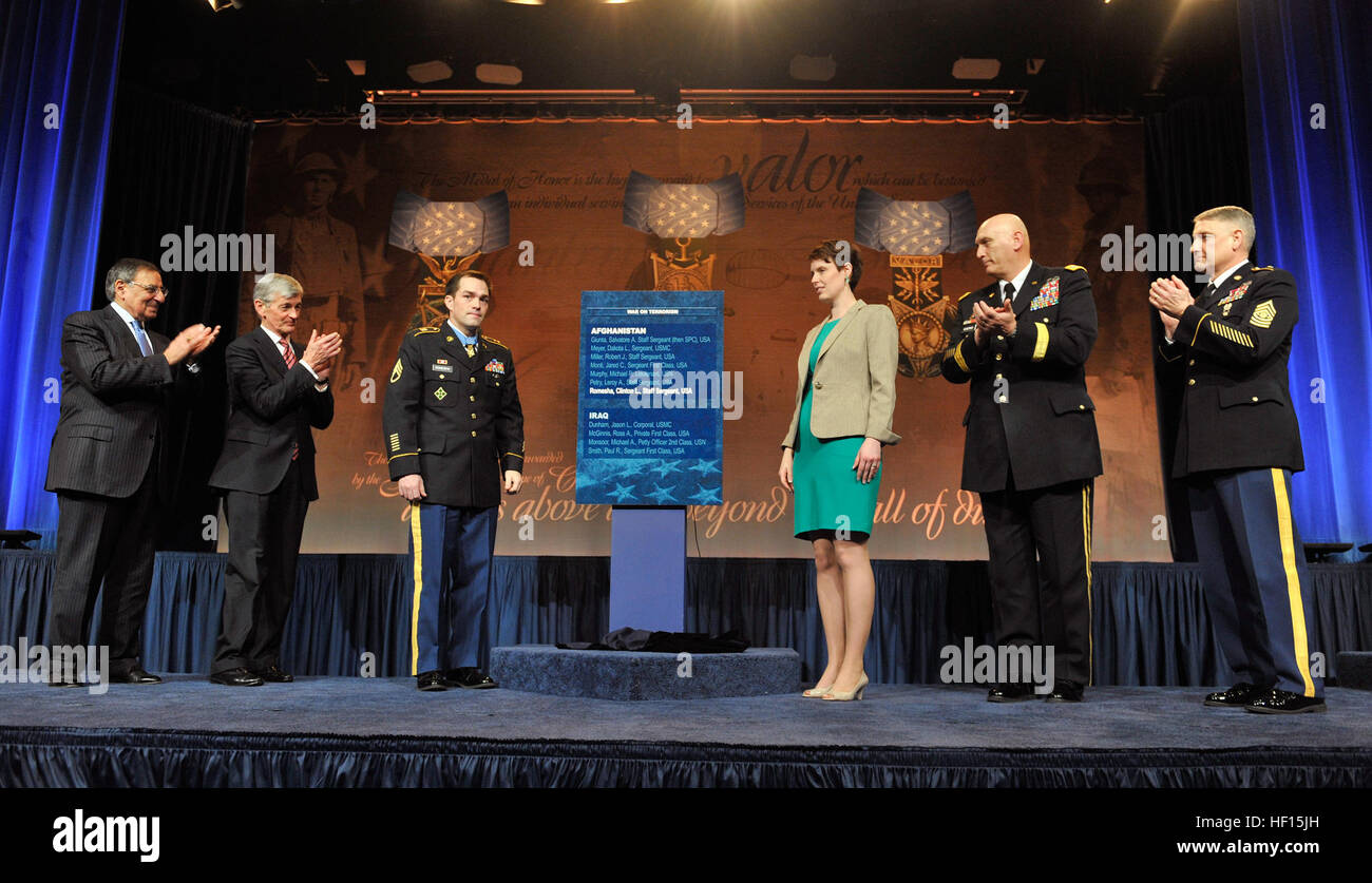 Former U.S. Army Staff Sgt. Clinton L. Romesha, third from left, and ...