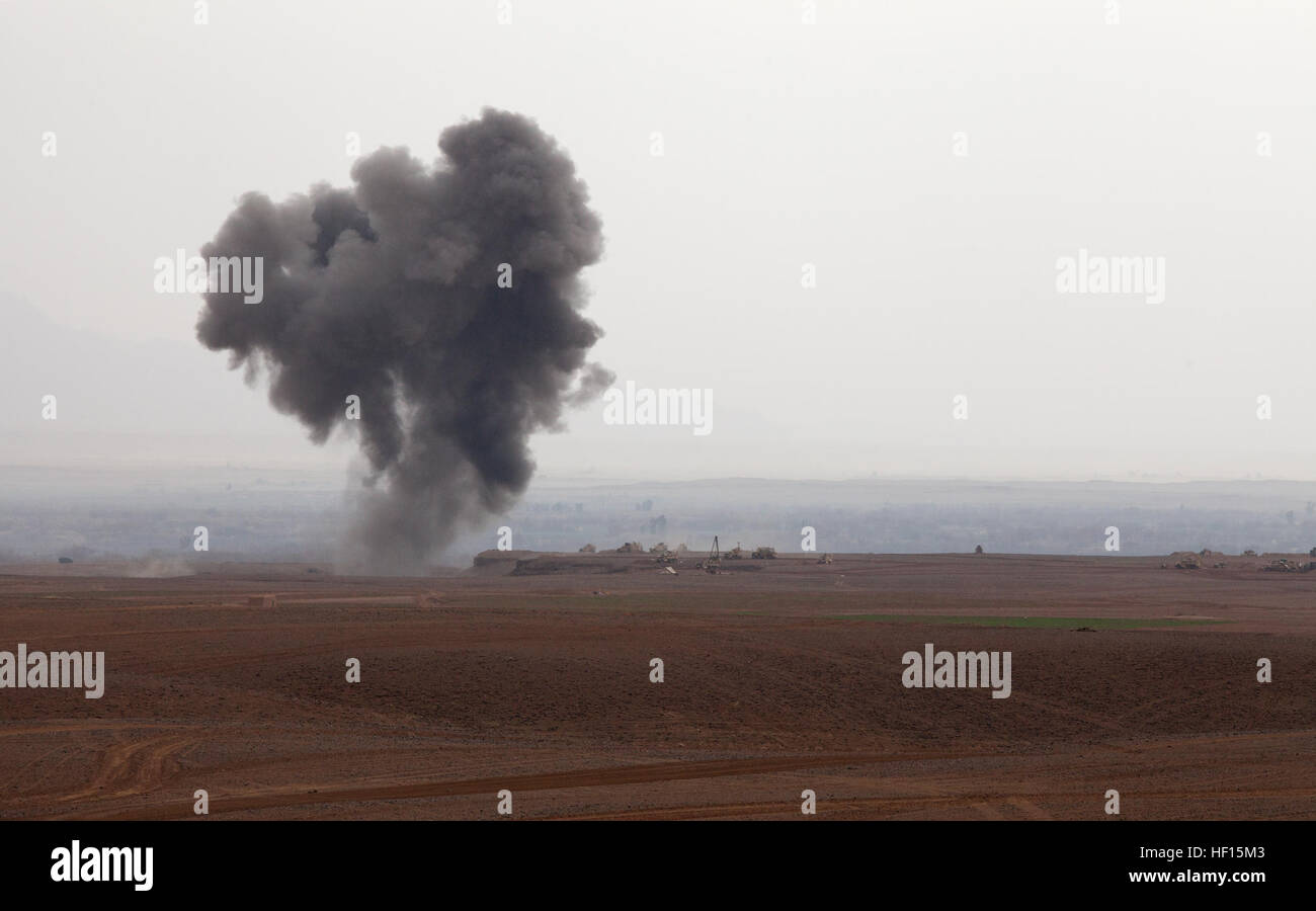 A mine clearing line charge (MCLIC) fired by U.S. Marine Corps M1 ...