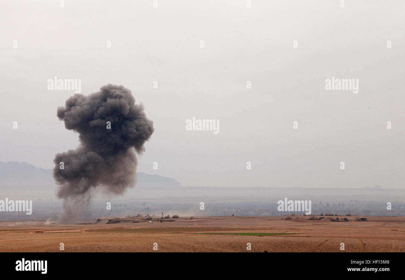 A mine clearing line charge (MCLIC) fired by U.S. Marine Corps M1 ...