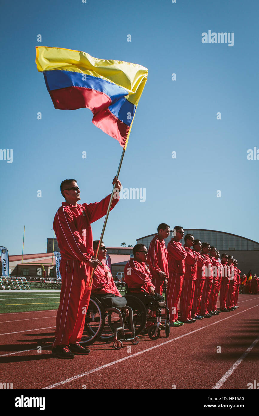The Colombian Marine Corps stand at attention during the opening ...