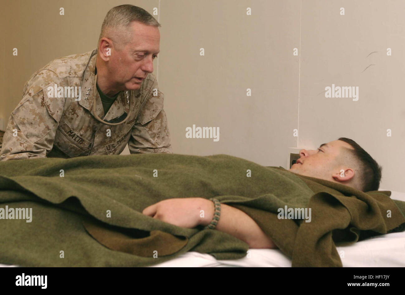 Lieutenant Gen. Mattis visiting with a Marine at Camp Taqaddum (060914 ...
