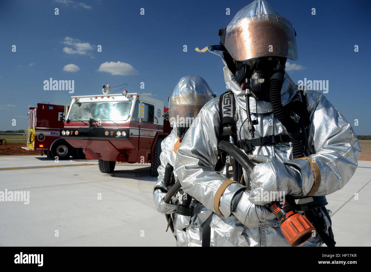 U.S. Air Force firefighters with the 169th Civil Engineer Squadron at ...