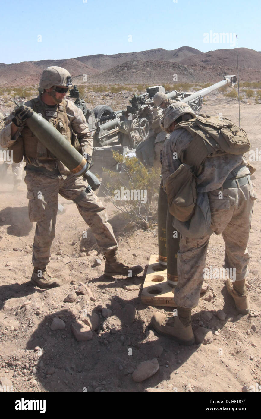 U.S. Marines with Battery I, 3rd Battalion, 12th Marine Regiment stage ...