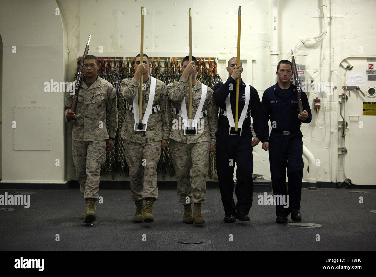 U.S. Marine and Sailors with Task Force Denali (TFD), practice aboard ...