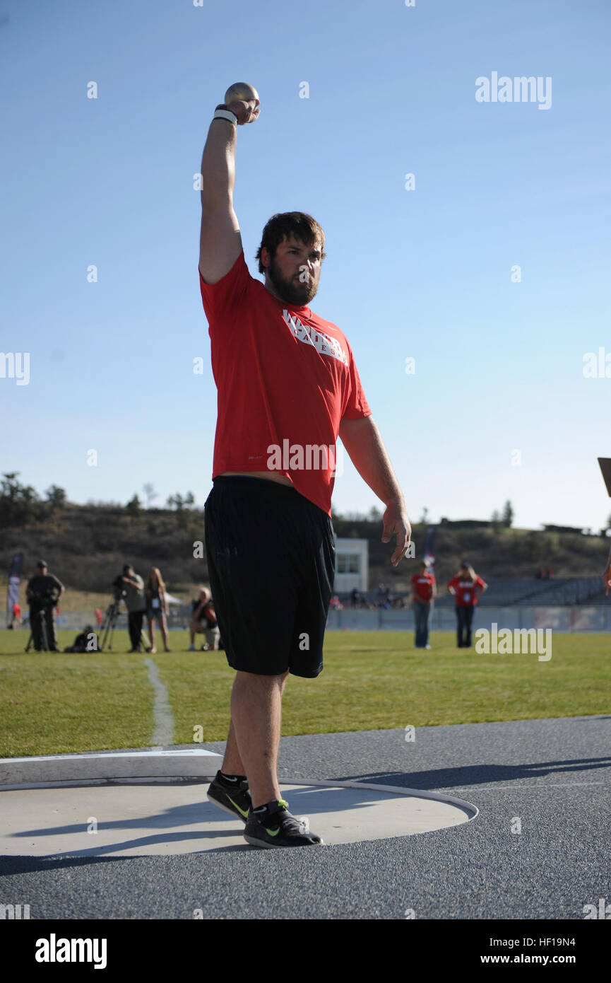 U.S. Marines Corps LCpl. Josh Jablon from Mankato, Minn., throws a shot ...