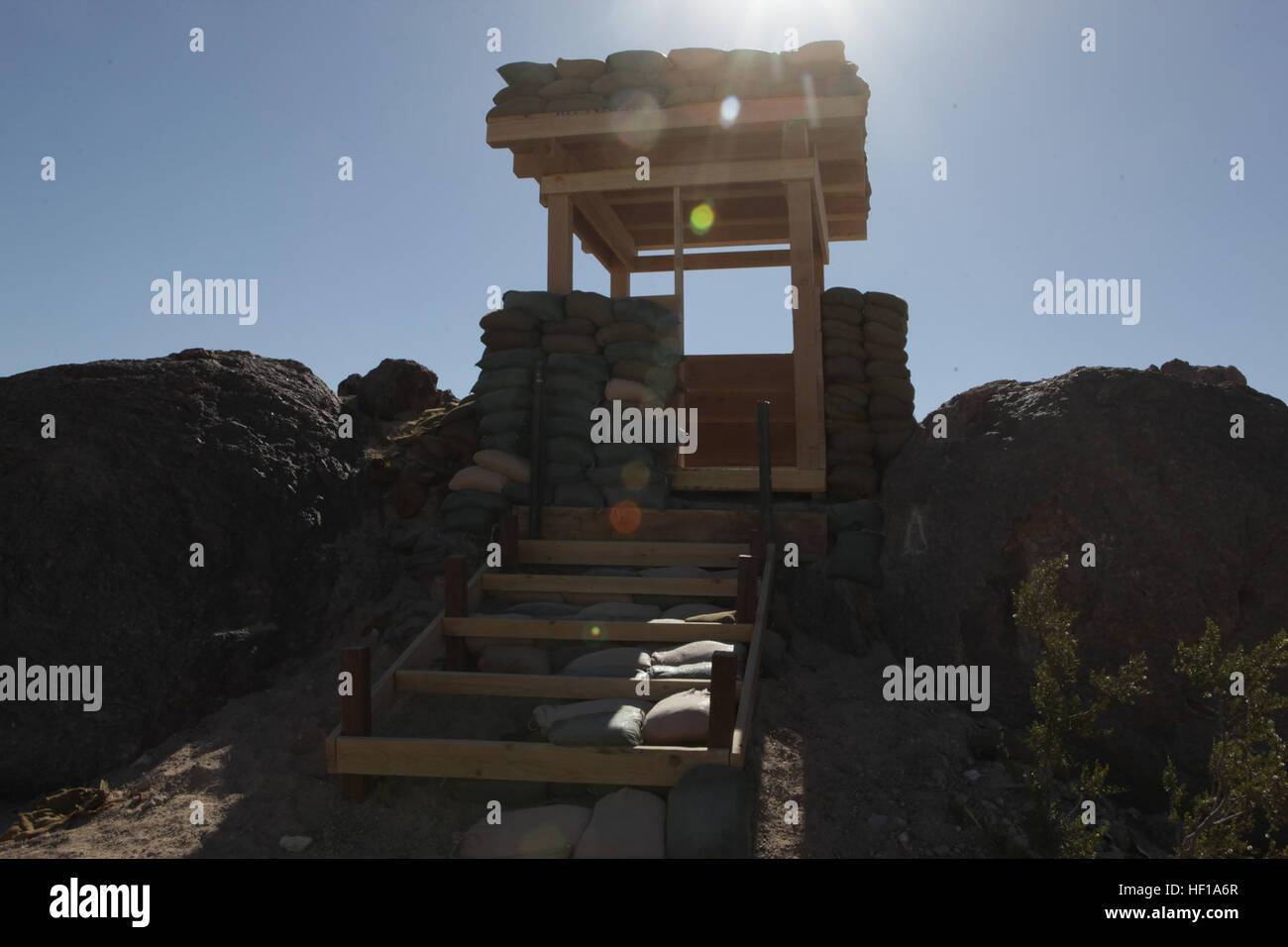A guard post dominates the barren desert landscape following its ...