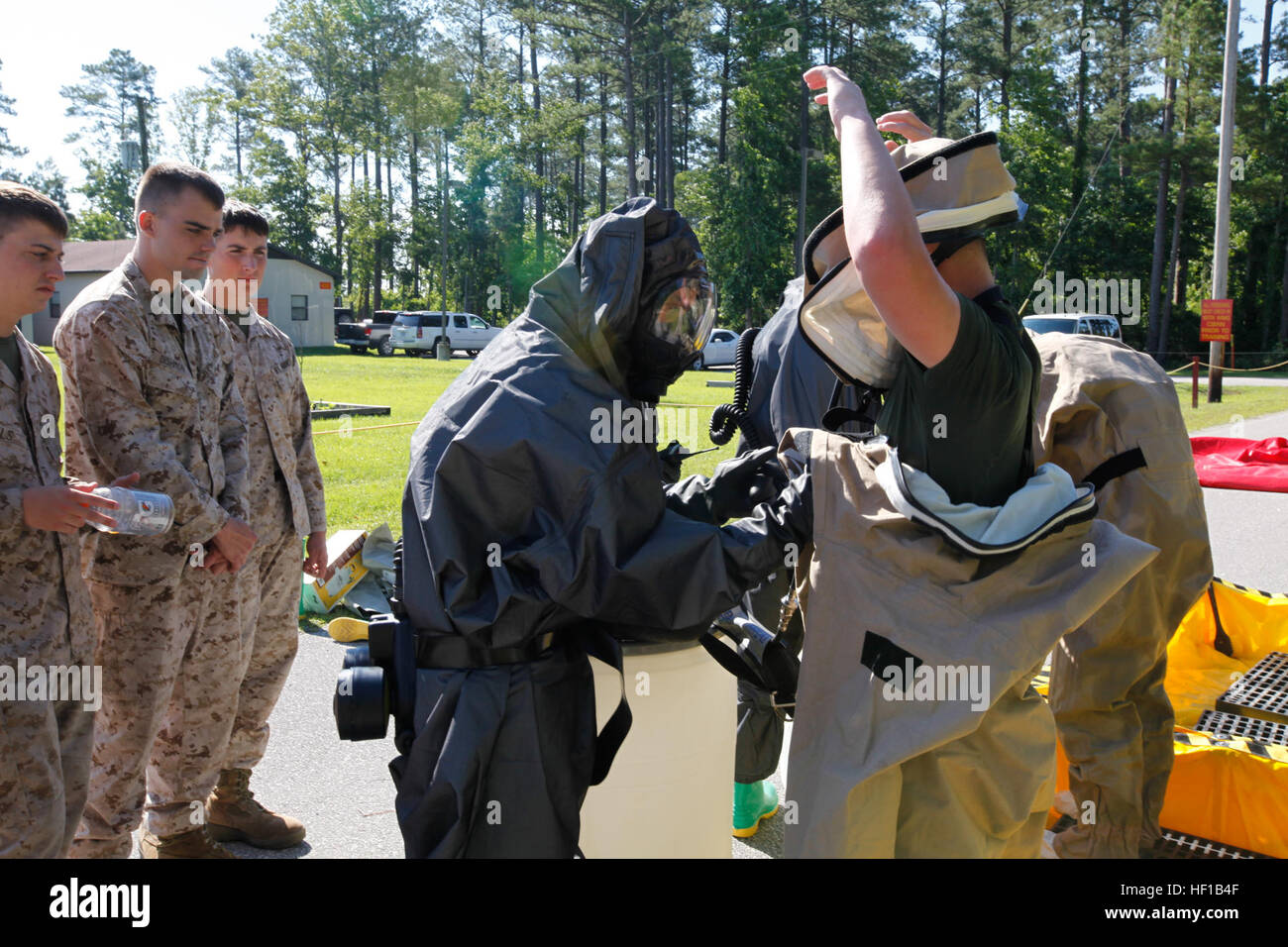 CBRN defense Marines conducted decontamination procedures for fellow ...