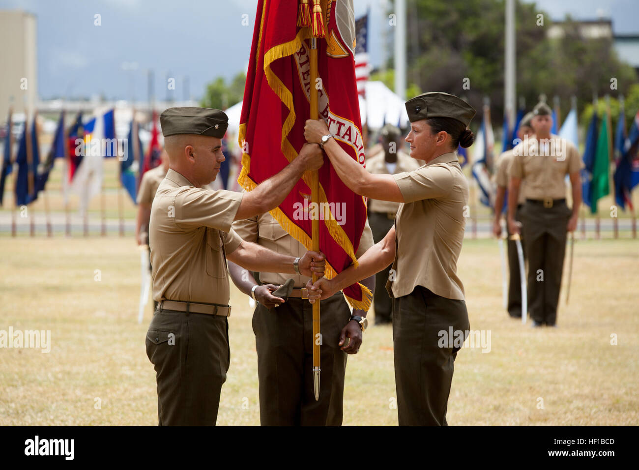 U.S. Marine Lieutenant Colonel Carolyn D. Bird (right), outgoing ...