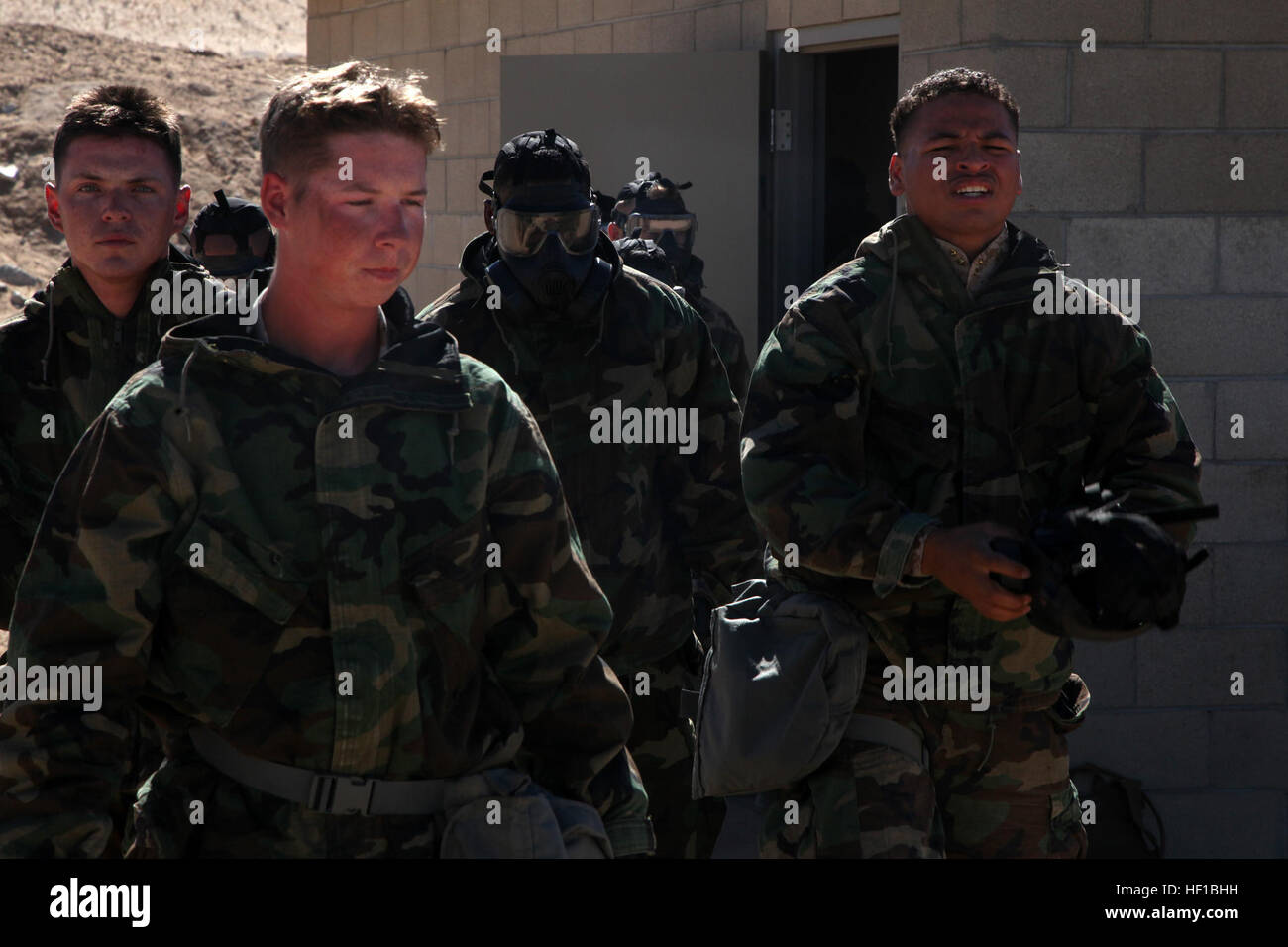 U.S. Marines with 3rd Battalion, 7th Marine Regiment (3/7), exit the ...