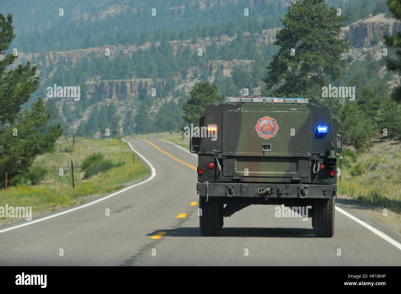 A HMMWV with members of the 1157th Engineer Firefighting Company ...
