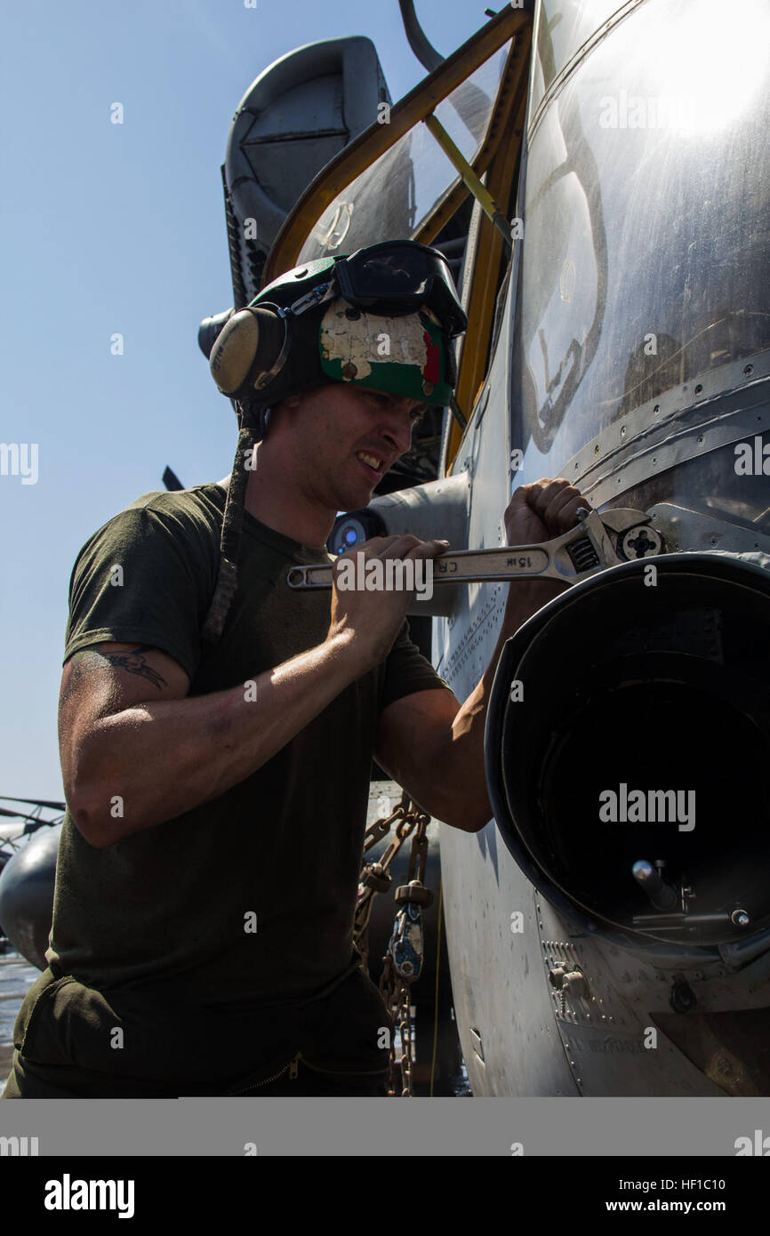Marine airframes mechanic assigned to Marine Medium Tiltrotor Squadron ...