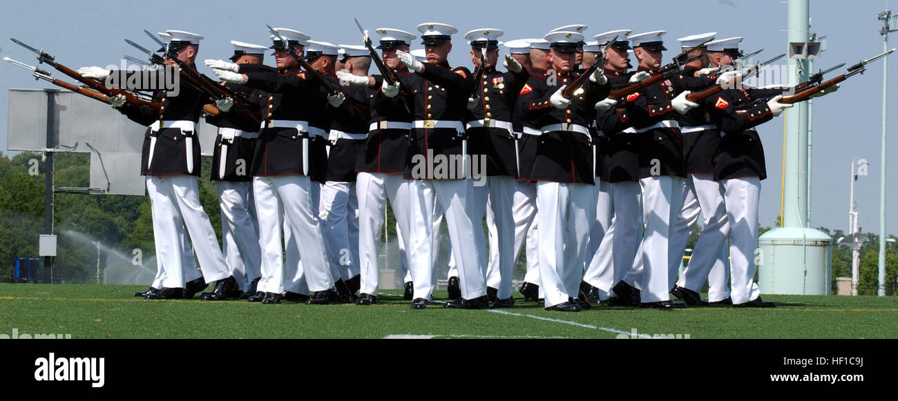 The U.S. Marine Corps Silent Drill Platoon performs at the U.S. Naval ...