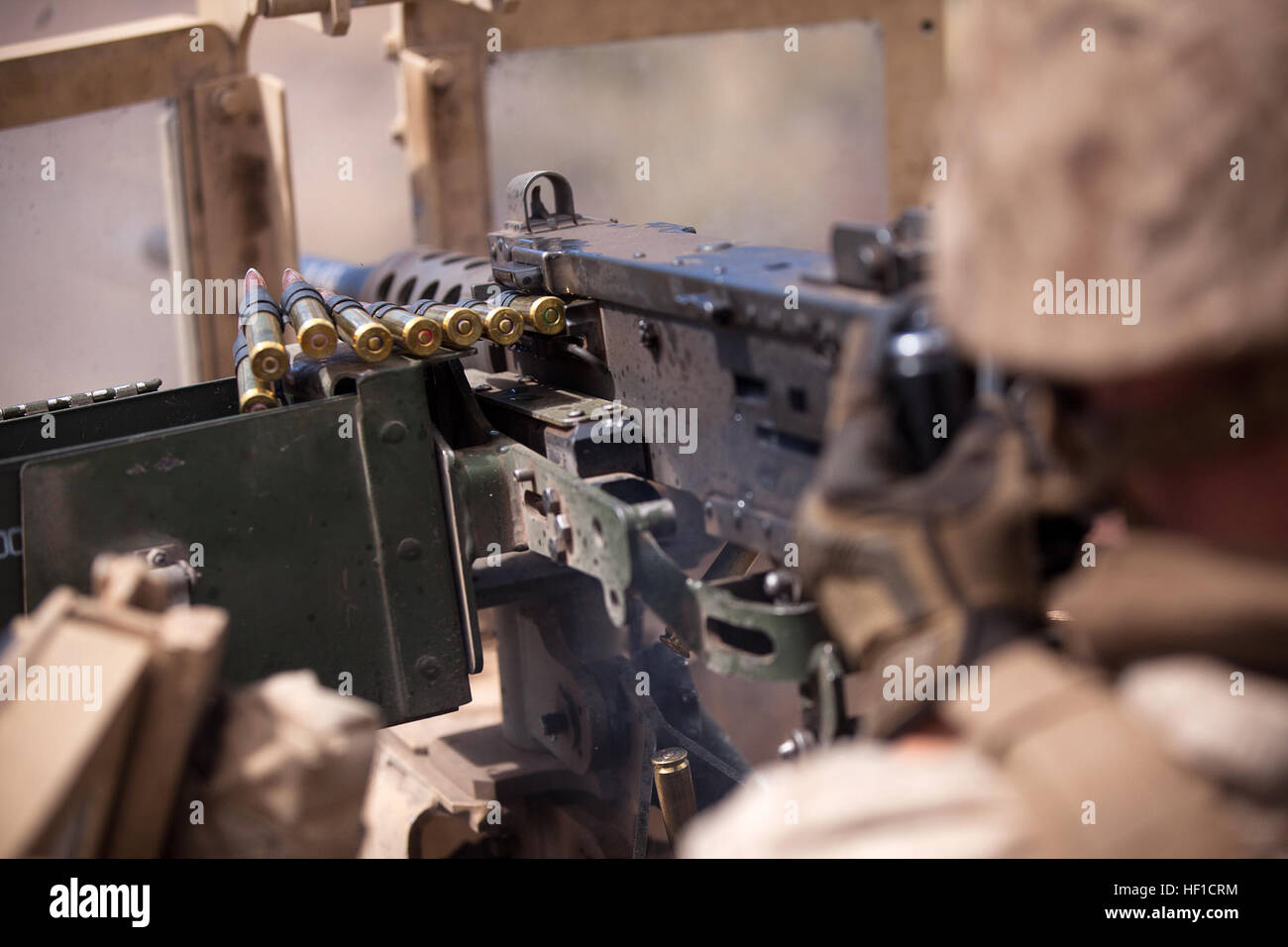 A machine gunner with Combined Anti-Armor Team 1 Bravo, Weapons Company ...