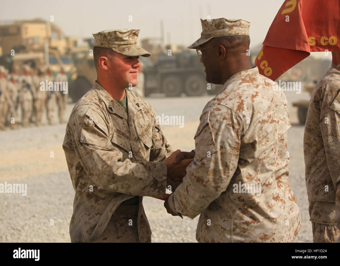 Marine Corps personnel with Combat Logistics Regiment 2 receive the ...