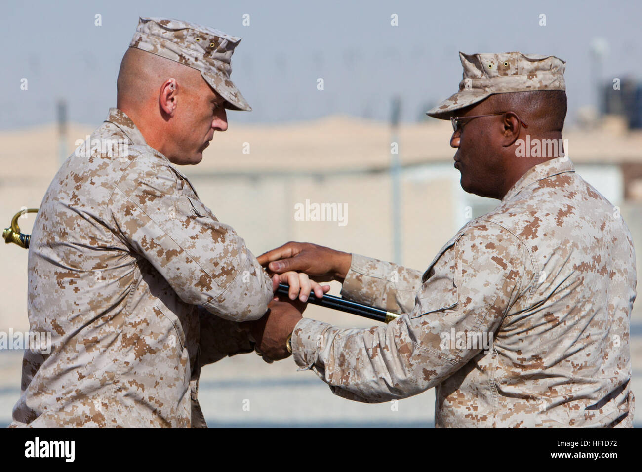U.S. Marine Sgt. Maj. Roger Griffith (left) regmimental sergeant major ...