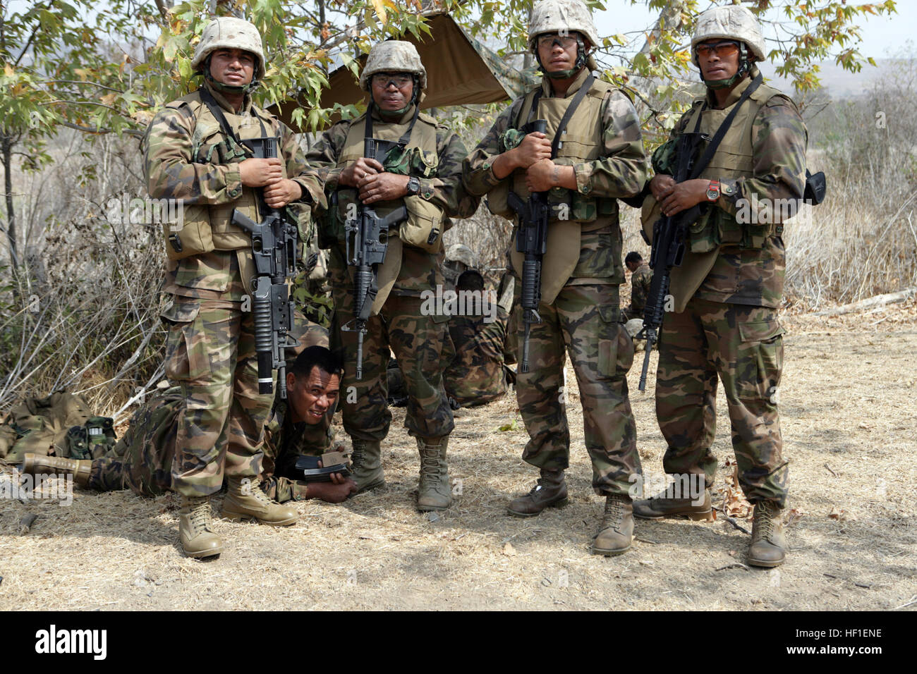 Tonga Defense Services royal marines pose for a picture during a break ...