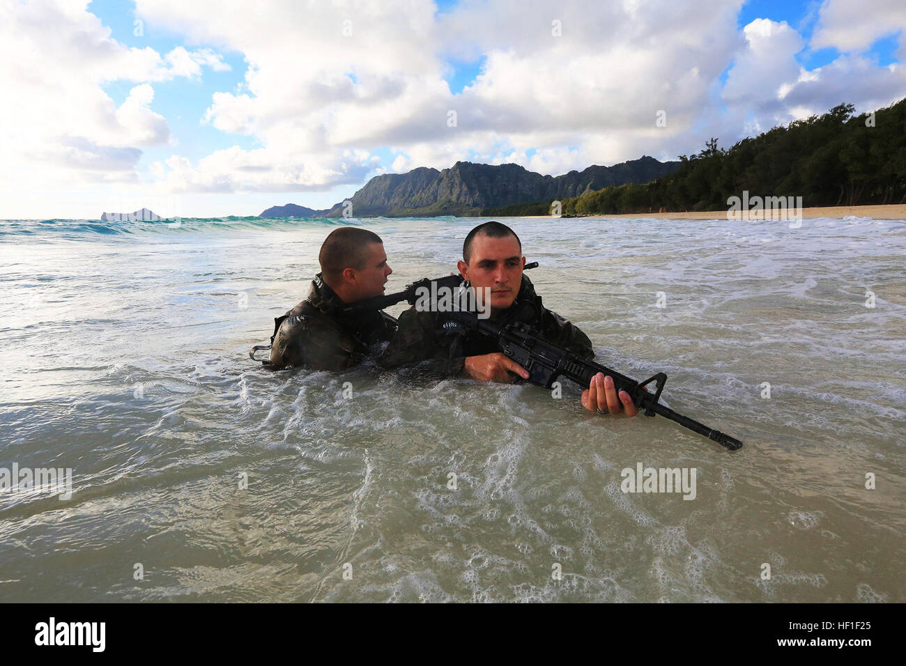 Two Reconnaissance Marines with Battalion Landing Team 1/4, 13th Marine ...