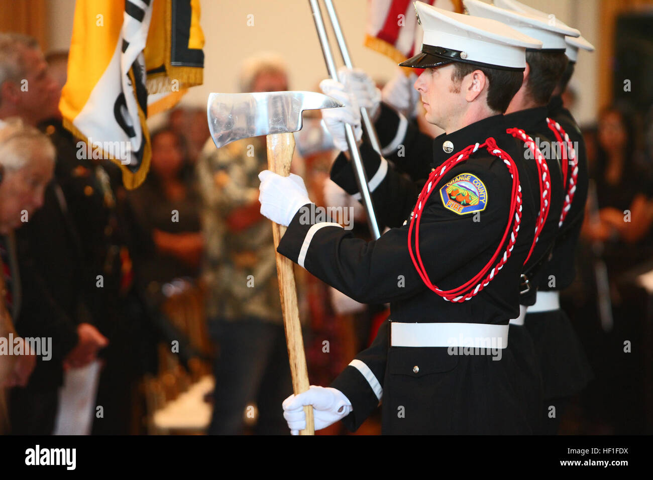 Members of the Orange County Fire Authority display the colors during ...